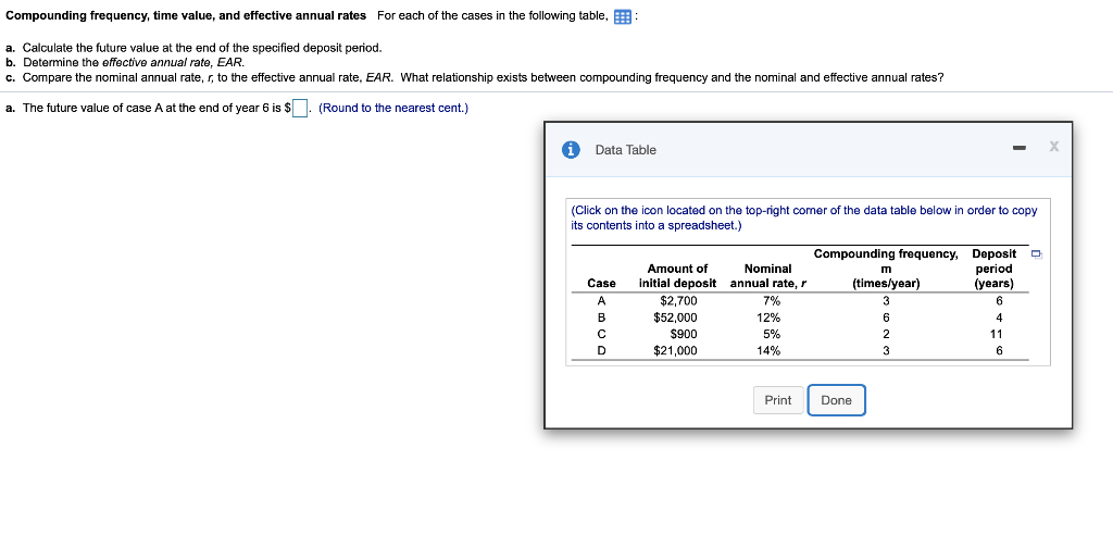 Solved Compounding frequency, time value, and effective | Chegg.com