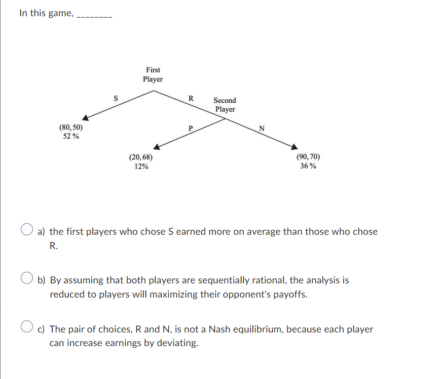 Solved a) the first players who chose S earned more on | Chegg.com