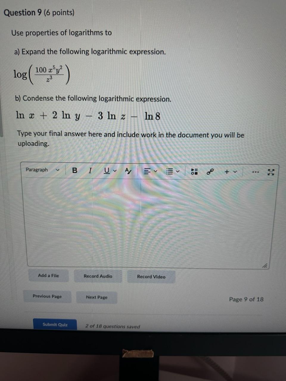 Solved Use properties of logarithms to a) Expand the | Chegg.com