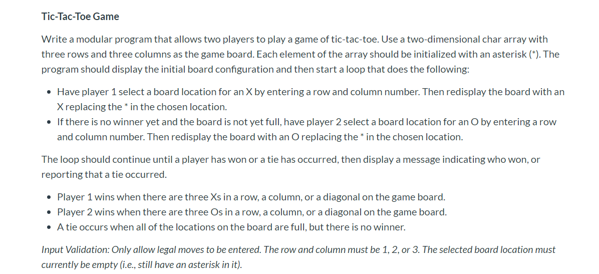 Solved Tic-Tac-Toe Game Write a modular program that allows | Chegg.com