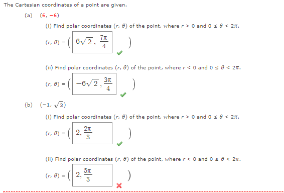 Solved The Cartesian coordinates of a point are given. (a) | Chegg.com