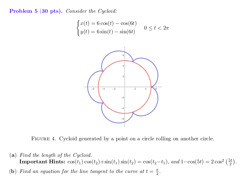 Solved Problem 5 (30 pts). Consider the Cycloid: Fe(t) = 6 | Chegg.com