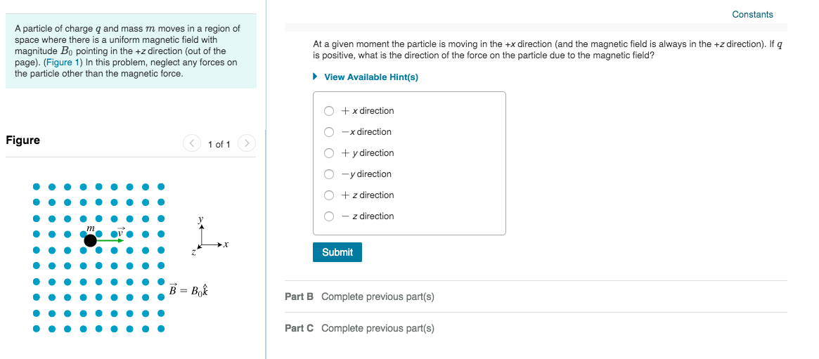 Solved Constants A particle of charge q and mass m moves in | Chegg.com