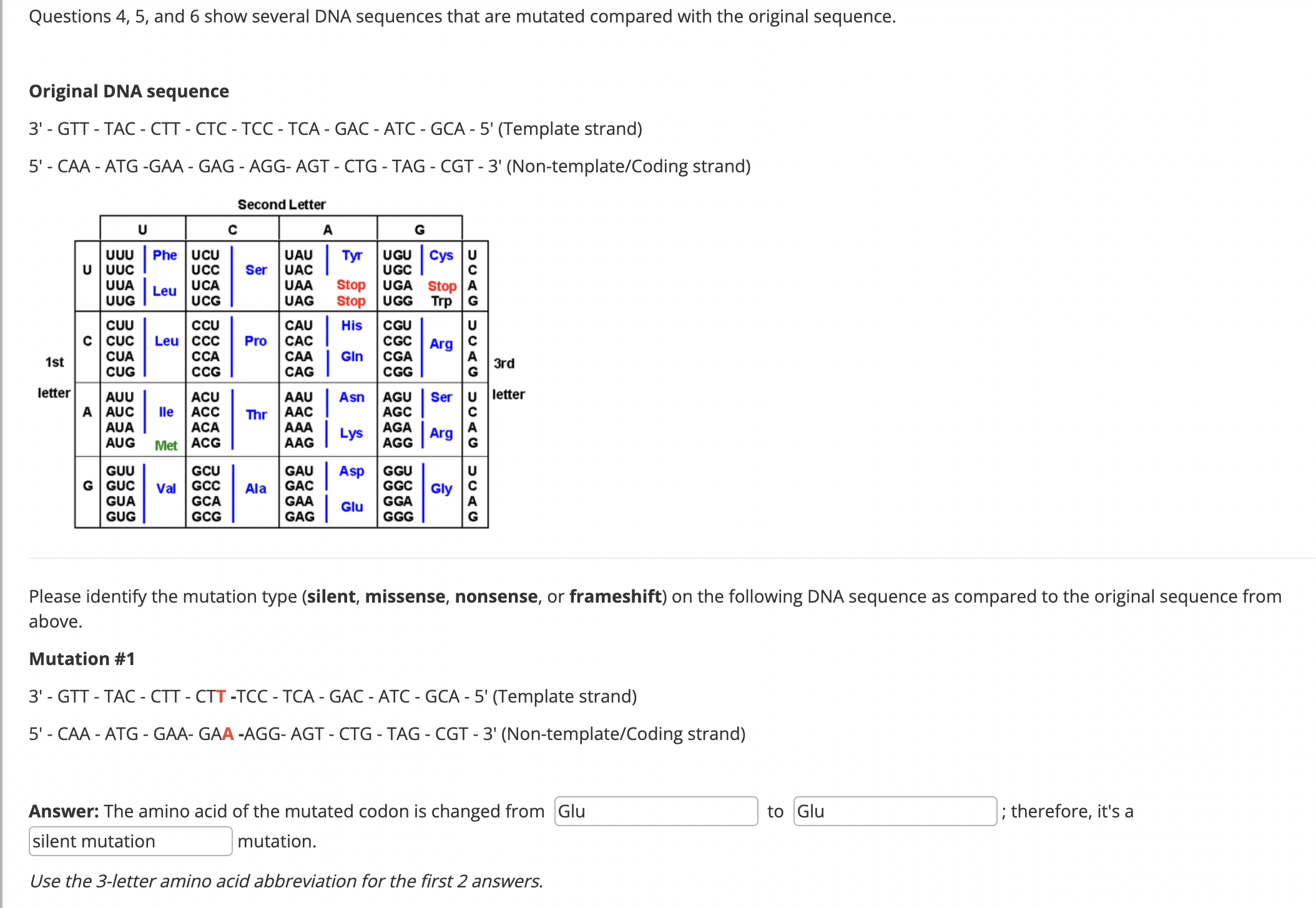 Solved Questions 4,5 , and 6 show several DNA sequences that | Chegg.com