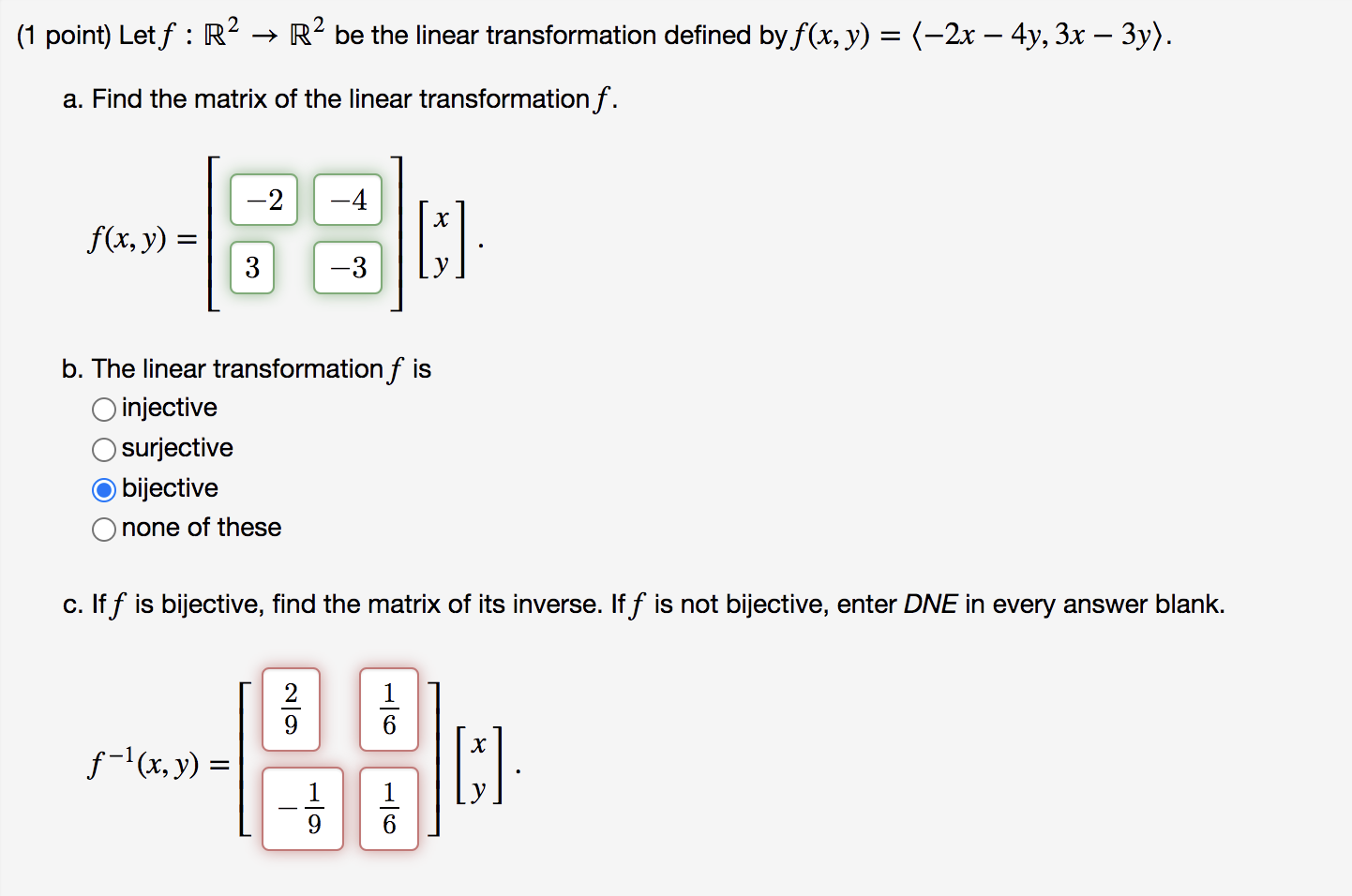 Solved point) Let f:R2→R2 be the linear transformation | Chegg.com