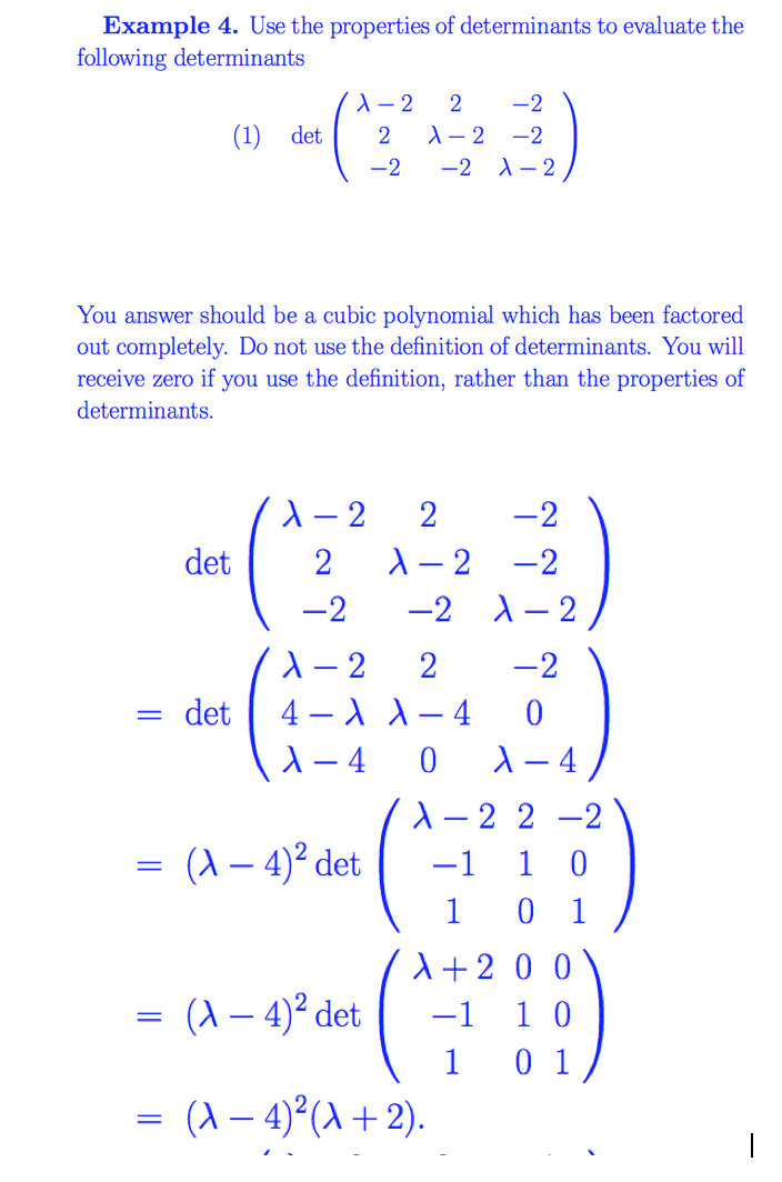 Solved Example 4. Use the properties of determinants to | Chegg.com