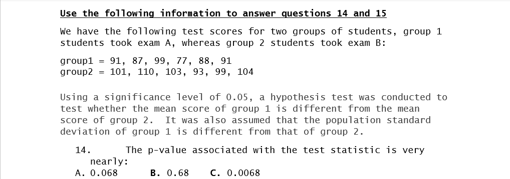 Use the following information to answer questions 14 | Chegg.com