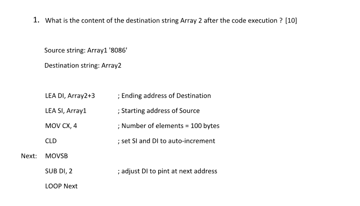 Solved 1. What is the content of the destination string | Chegg.com