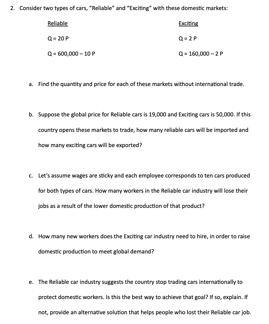 Solved 2. Consider two types of cars, "Reliable" and | Chegg.com