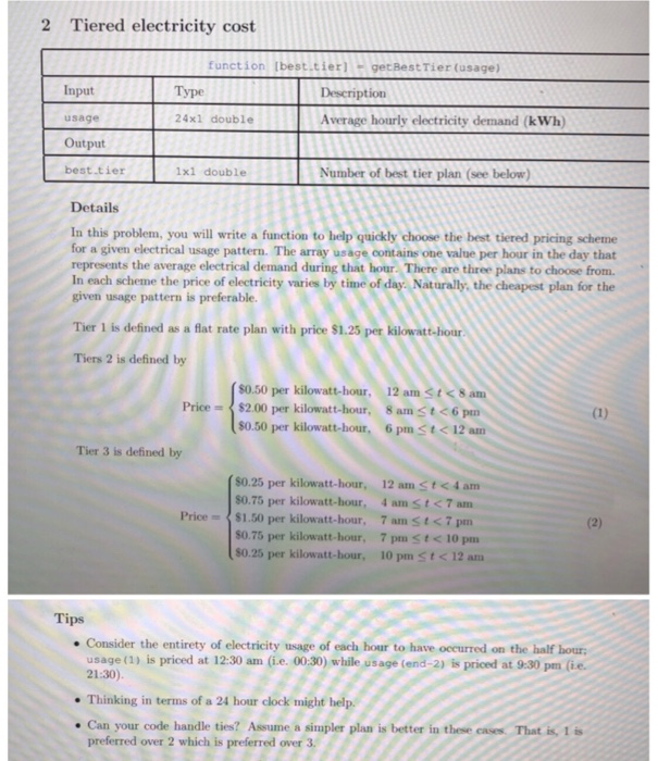 Solved 2 Tiered electricity cost function lbest.tierl | Chegg.com