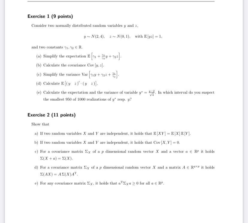 Solved probability theory and statistics.Exercise 1 (9 | Chegg.com