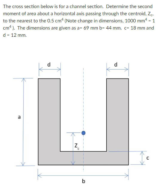 Solved The cross section below is for a channel section. | Chegg.com