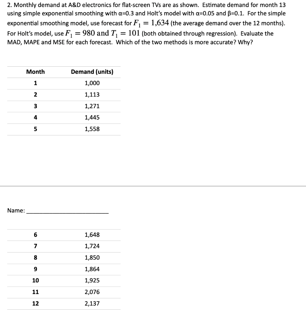 Solved 1. Consider monthly demand for the ABC Corporation, | Chegg.com