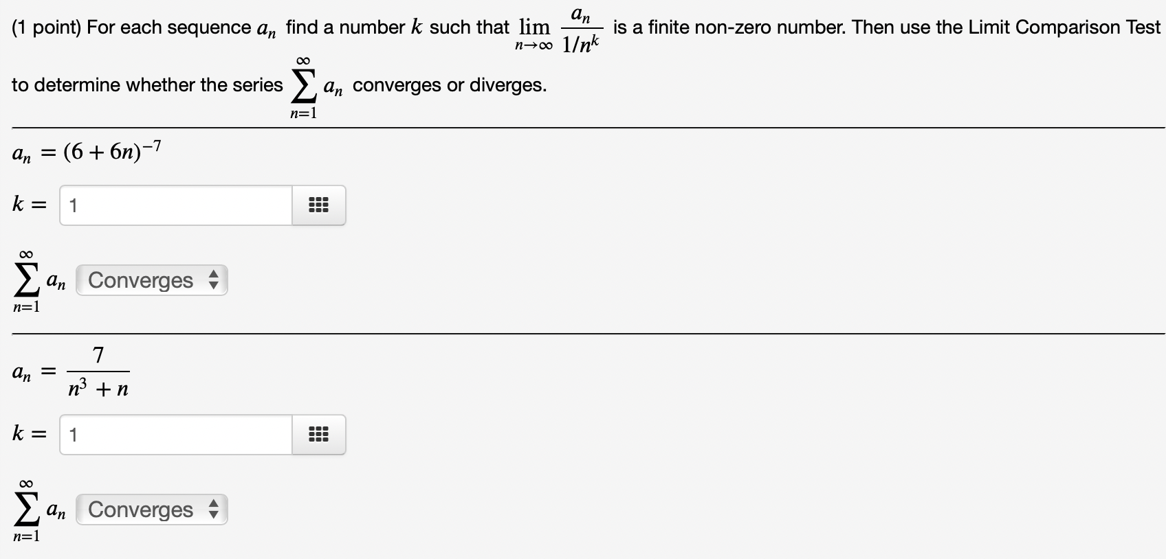 Solved 1 point) For each sequence 𝑎𝑛an find a number 𝑘k | Chegg.com