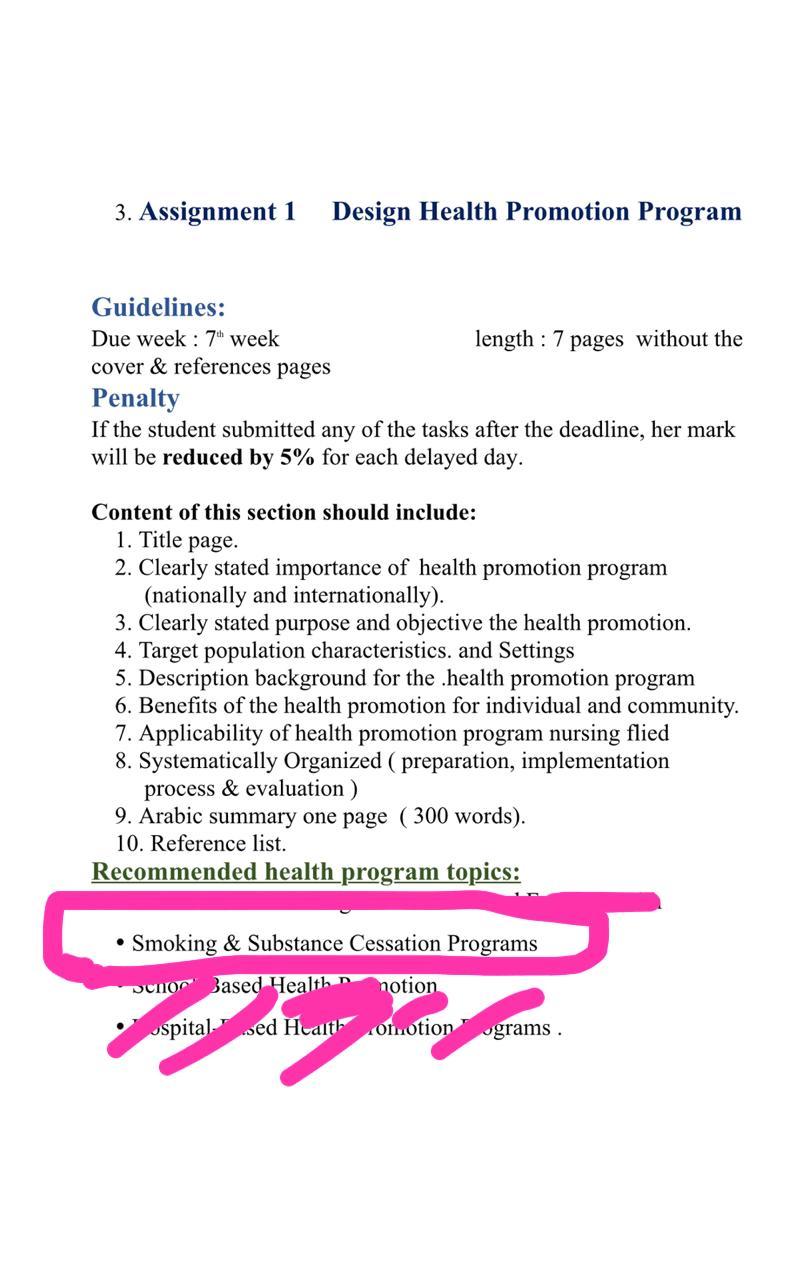 Solved 3. Assignment 1 Design Health Promotion Program | Chegg.com