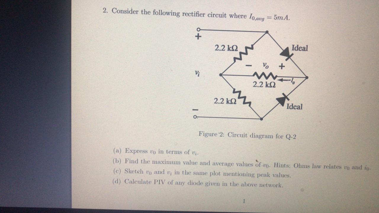 Solved 2. Consider the following rectifier circuit where | Chegg.com