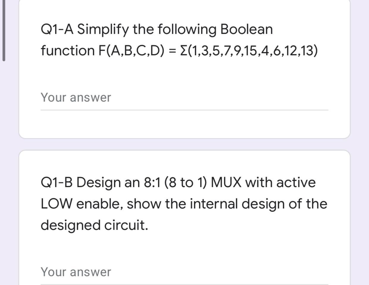 Solved Q1-A Simplify the following Boolean function | Chegg.com