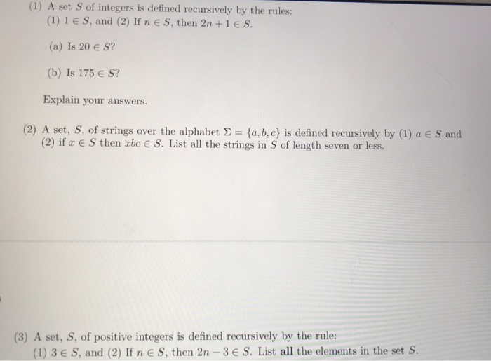 Solved (1) A set S of integers is defined recursively by the | Chegg.com