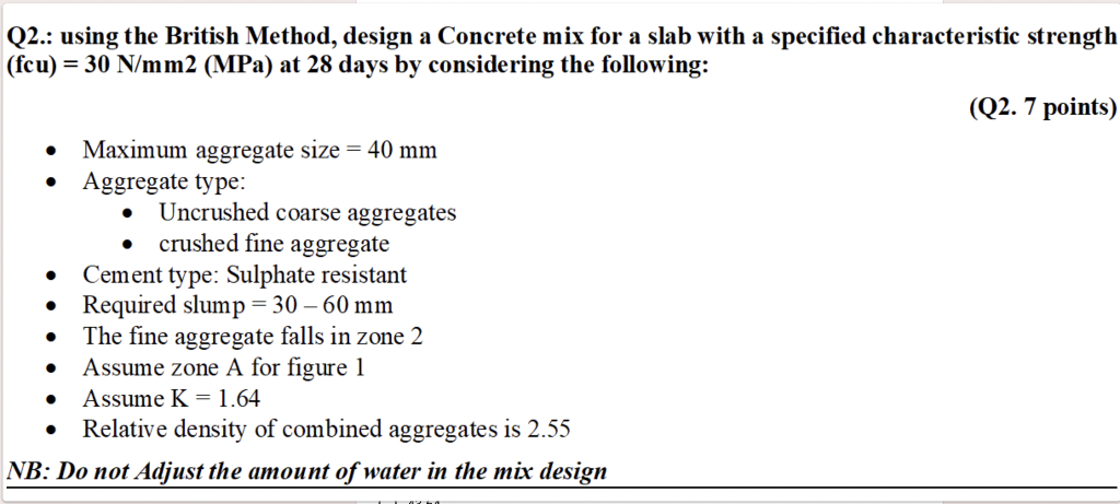 Solved Q2.: using the British Method, design a Concrete mix | Chegg.com