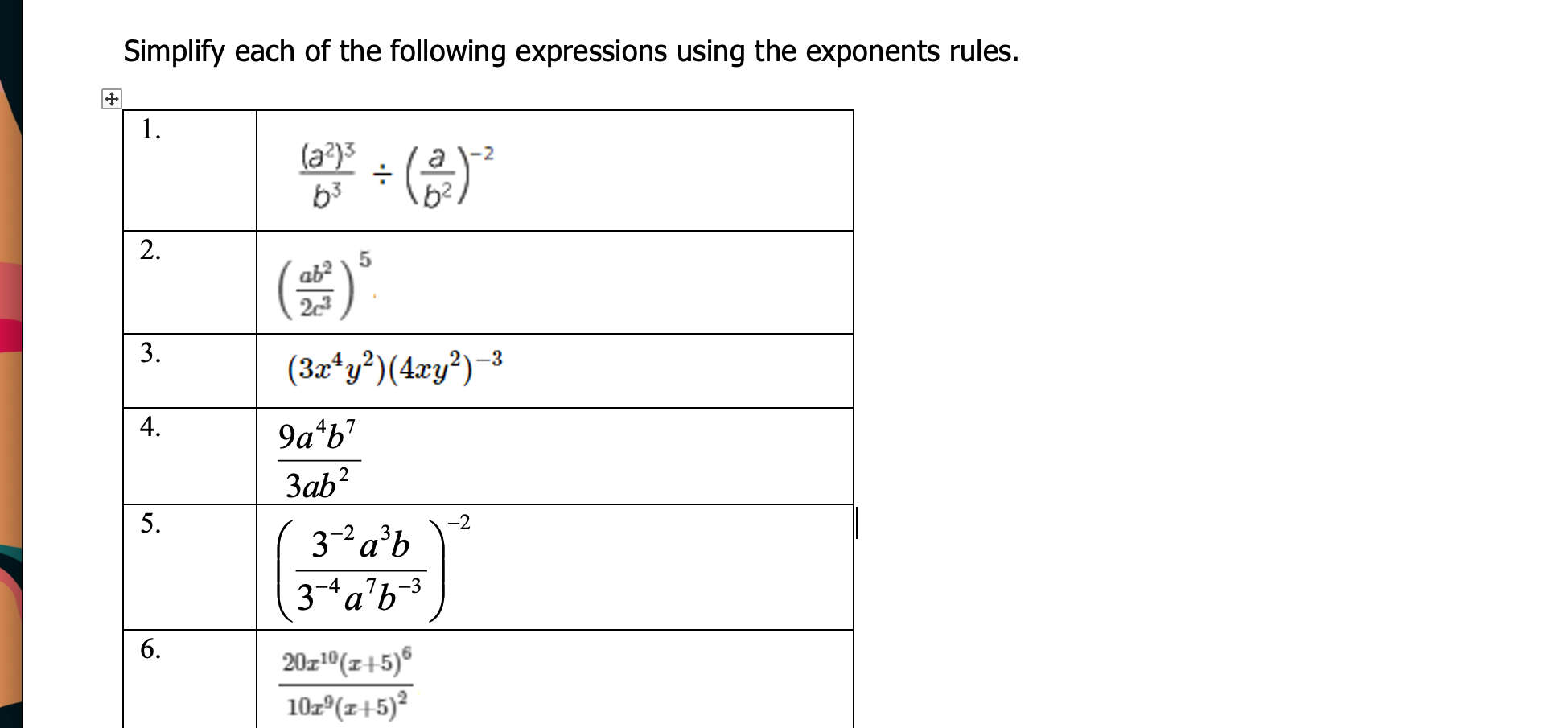 Solved Simplify each of the following expressions using the | Chegg.com