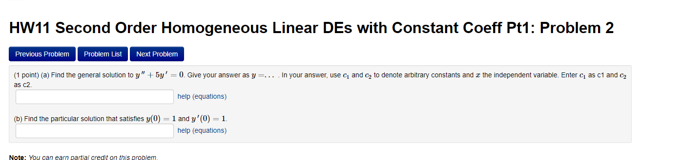 Solved HW11 Second Order Homogeneous Linear DEs with | Chegg.com