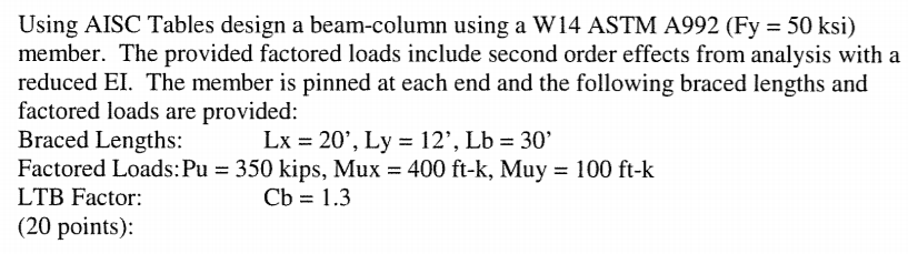 Using AISC Tables design a beam-column using a W14 | Chegg.com