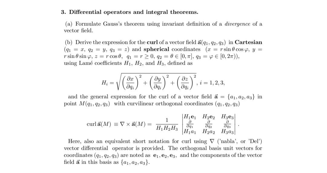 3. Differential operators and integral theorems. (a) | Chegg.com