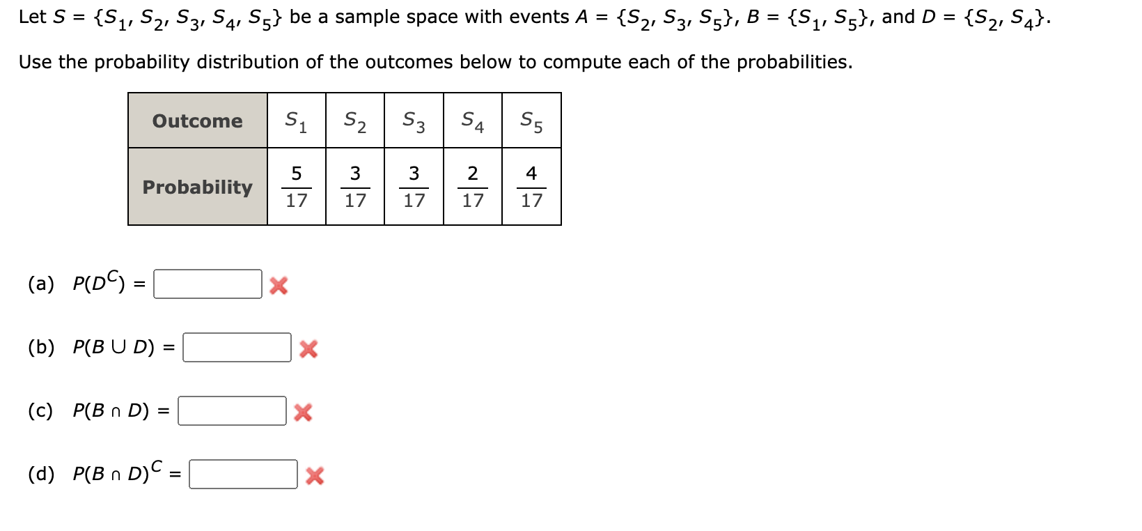Solved Let S={S1,S2,S3,S4,S5} be a sample space with events | Chegg.com