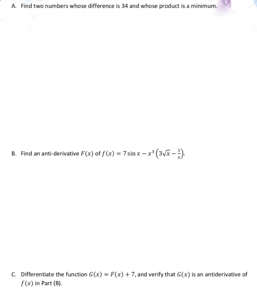 Solved A. Find two numbers whose difference is 34 and whose | Chegg.com