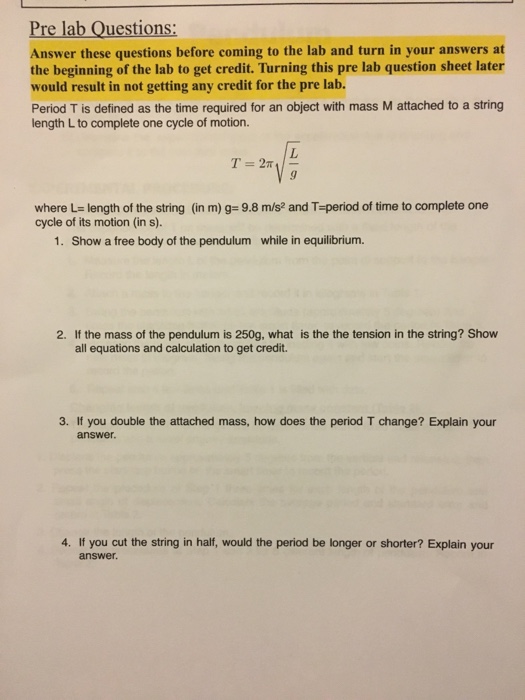 Solved Pre lab Questions: Answer these questions before | Chegg.com