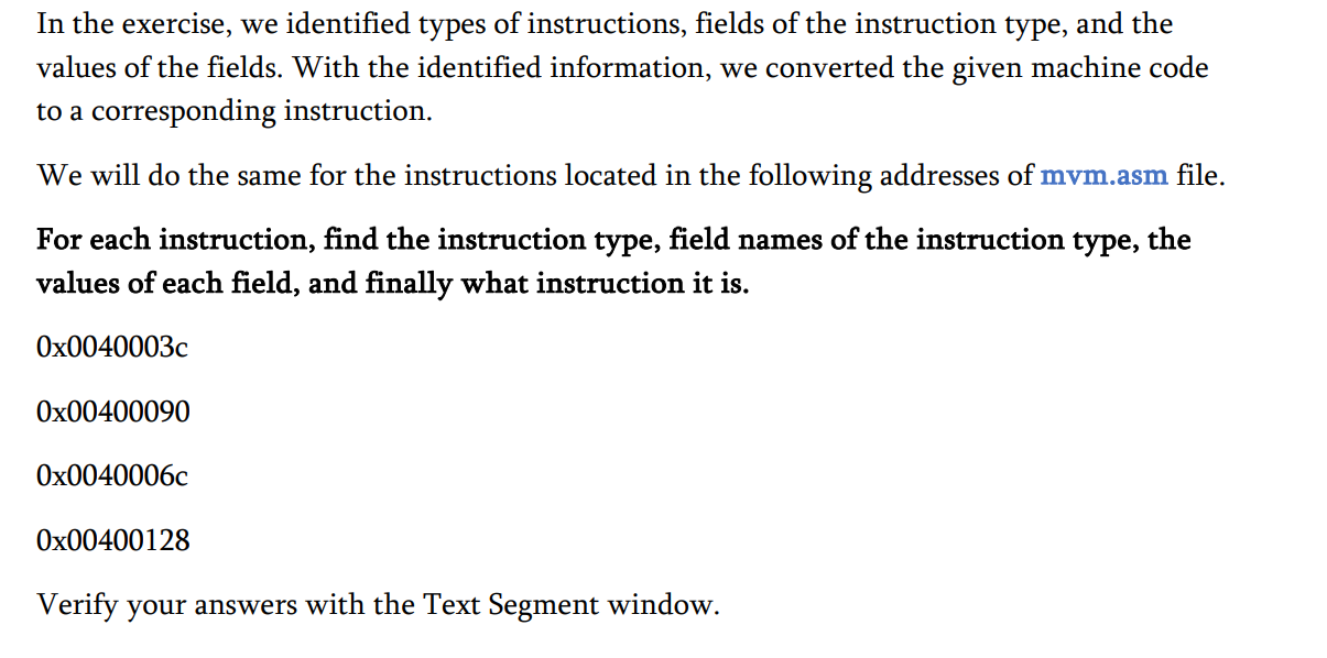 Solved In the exercise, we identified types of instructions, | Chegg.com