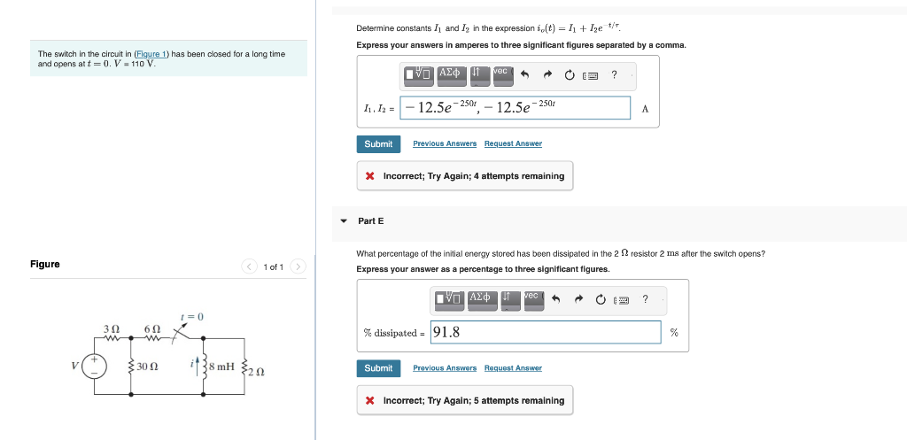 Solved Determine constants I1 and I2 in the expression | Chegg.com