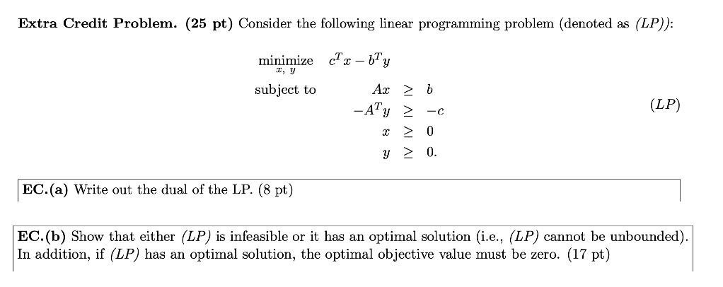 Solved Extra Credit Problem. (25 pt) Consider the following | Chegg.com