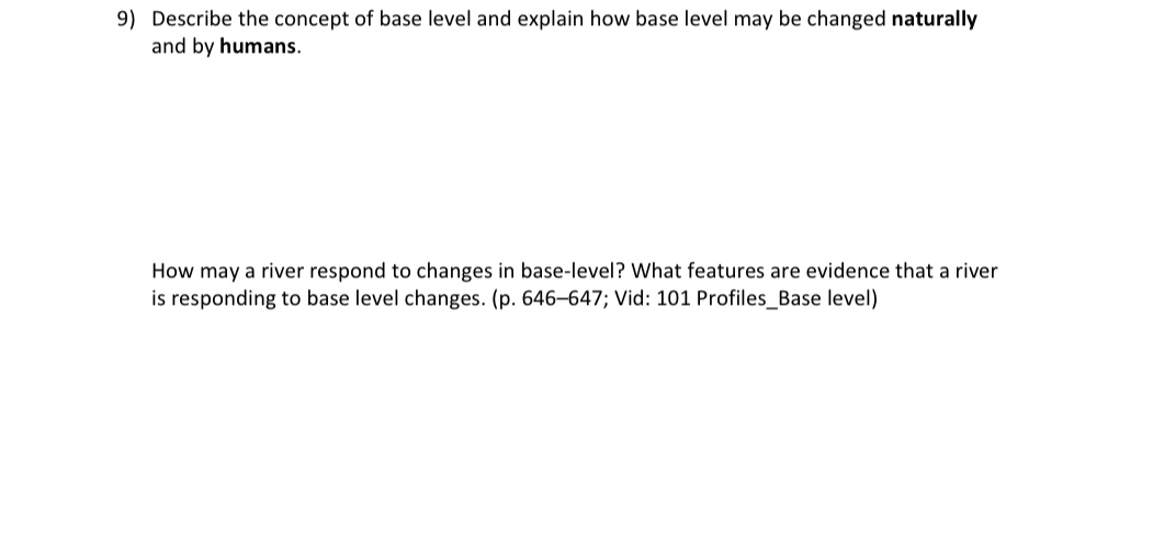 Solved 9) Describe the concept of base level and explain how | Chegg.com
