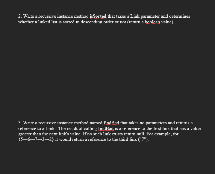 Solved Complete the Link class by writing methods described | Chegg.com