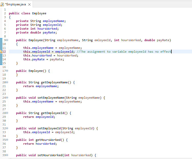 Solved 4 *Employee.java X 1 2 public class Employee 3 { | Chegg.com