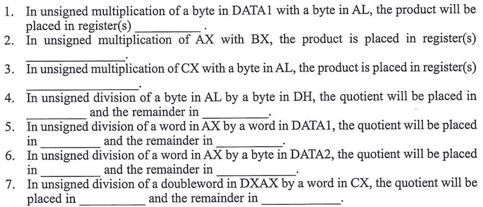 Solved 1. In unsigned multiplication of a byte in DATA1 with | Chegg.com
