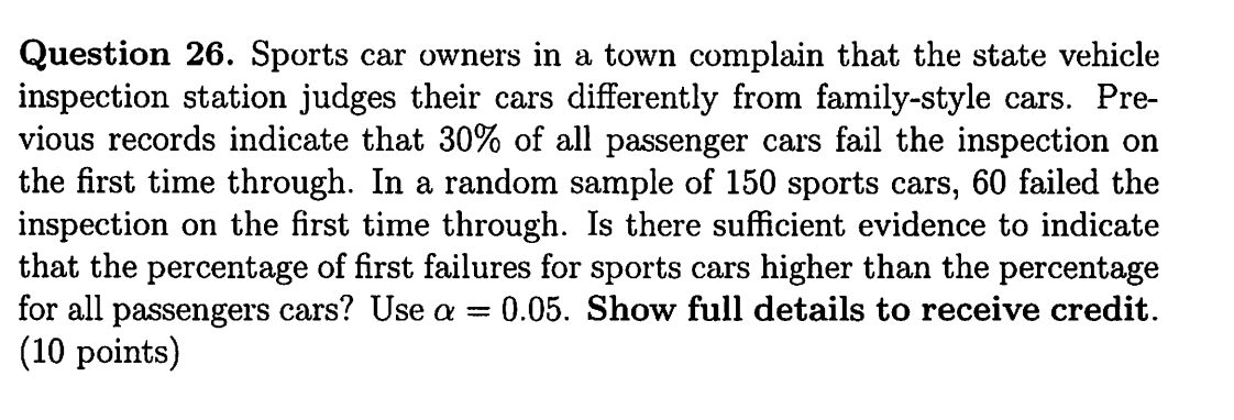 Solved Question 26. Sports car owners in a town complain | Chegg.com