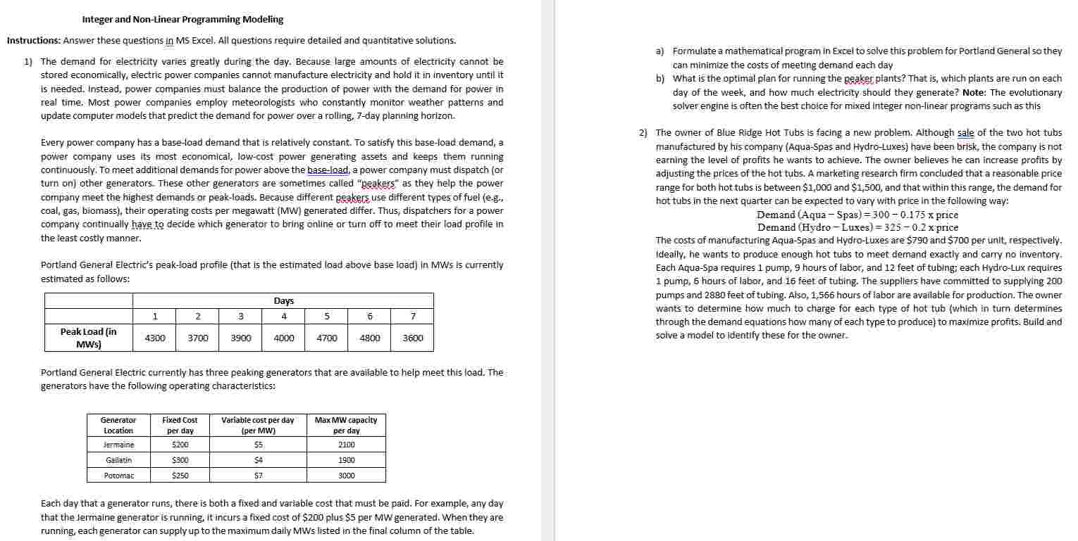 Integer and Non-Linear Programming | Chegg.com