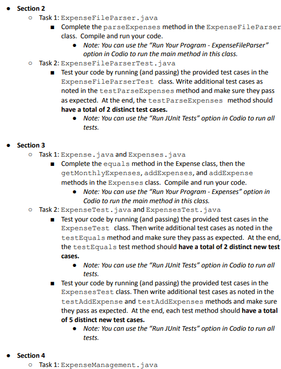 Solved • Section 1 o Task 1: ExpenseFileReader.java • | Chegg.com