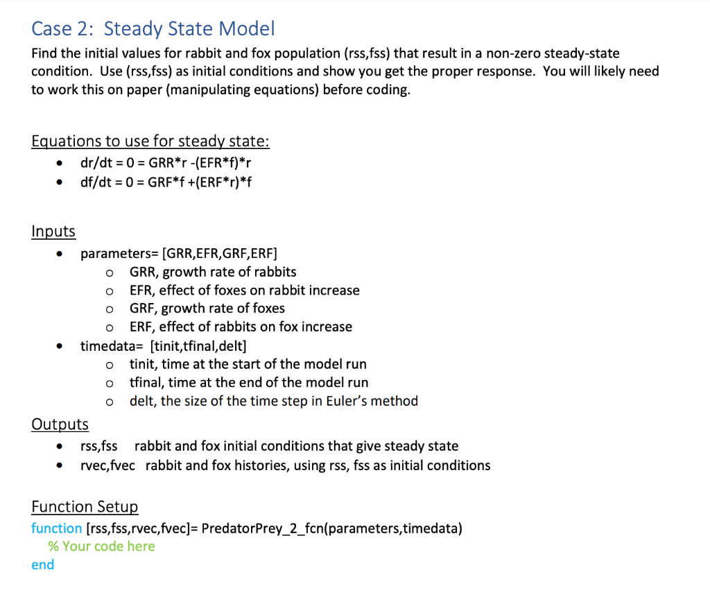 Solved Case 2: Steady State Model Find the initial values | Chegg.com