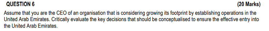 Solved QUESTION 6(20 ﻿Marks)Assume that you are the CEO of | Chegg.com