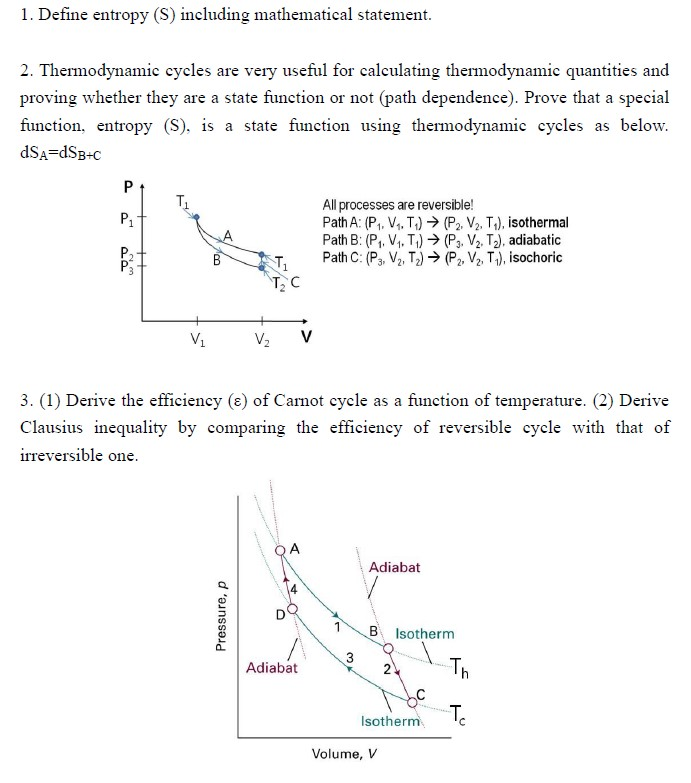 Solved 1. Define entropy (S) including mathematical | Chegg.com