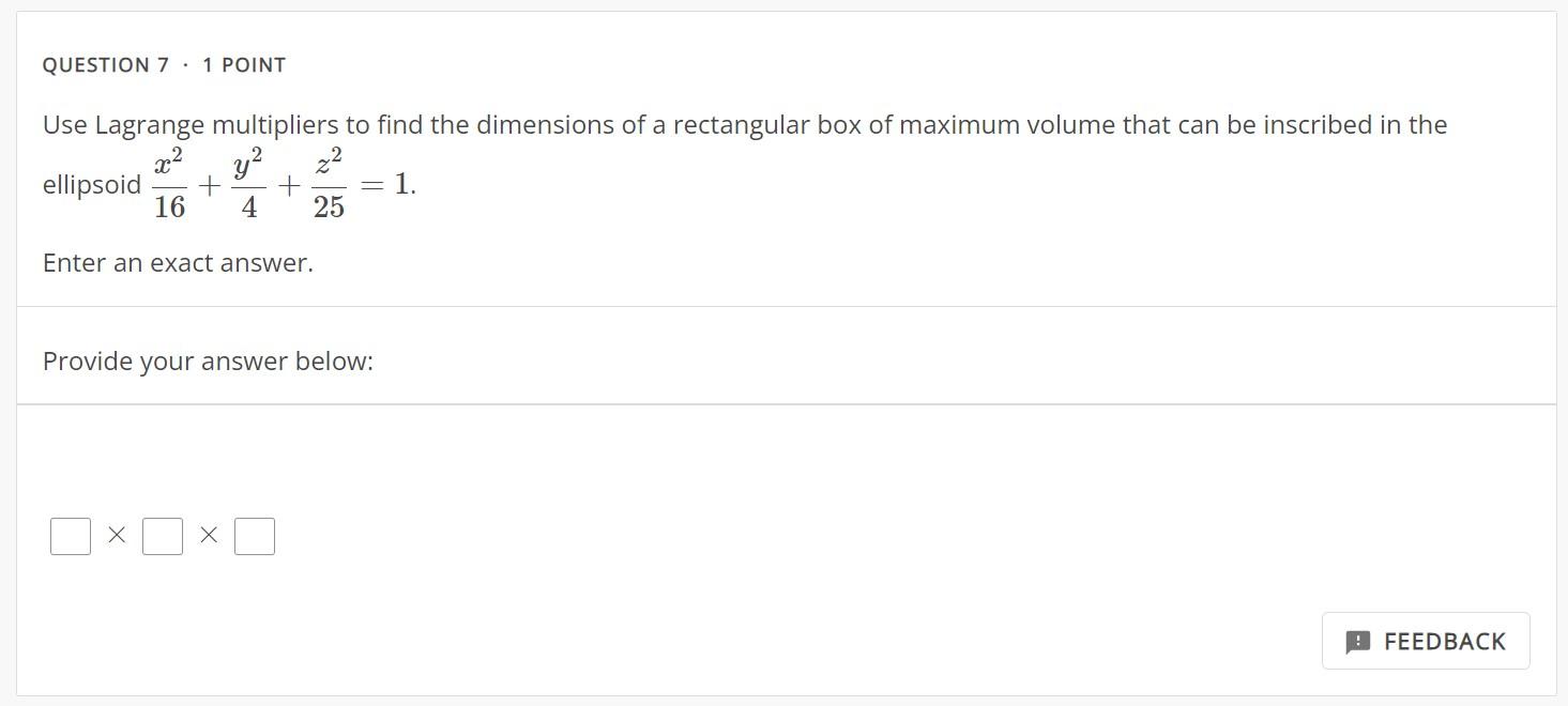 Solved QUESTION 7⋅1 POINT Use Lagrange multipliers to find | Chegg.com