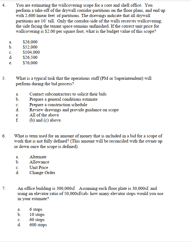 Solved 4. You are estimating the wallcovering scope for a | Chegg.com