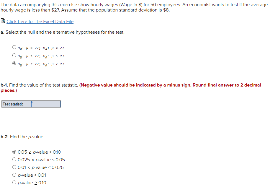 Solved The data accompanying this exercise show hourly wages | Chegg.com