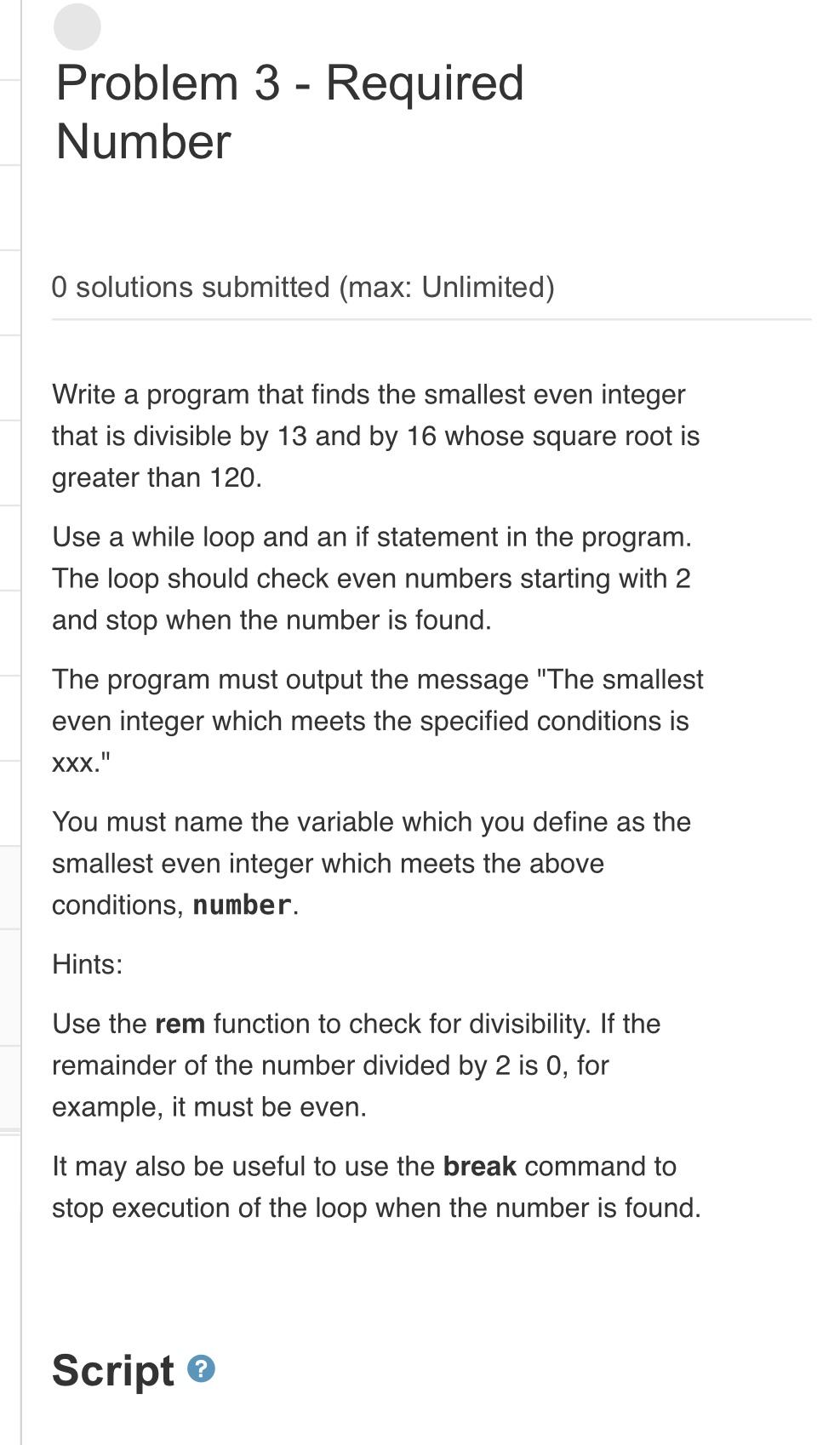 Solved Problem 3 - Required Number O solutions submitted | Chegg.com