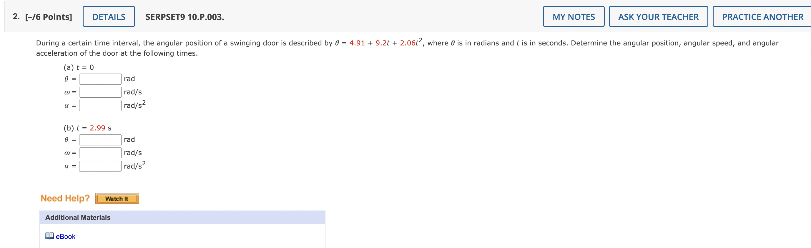 Solved acceleration of the door at the following times. (a) | Chegg.com