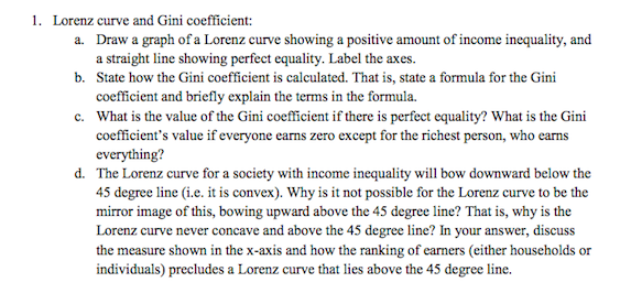 1. Lorenz curve and Gini coefficient: Draw a graph of | Chegg.com