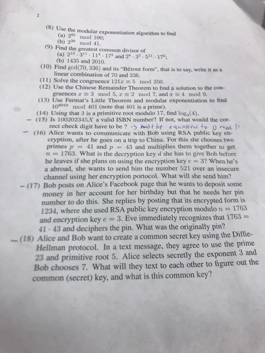 Solved 8 Use The Modular Exponentiation Algorithm To A 3